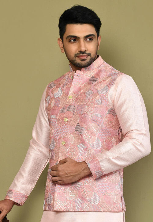 Buy Embroidered Art Silk Nehru Jacket in Peach Online : MTX3218 - Utsav ...