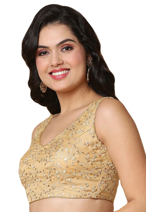 Buy Embroidered Art Silk Blouse in Beige Online : UVC1211 - Utsav Fashion