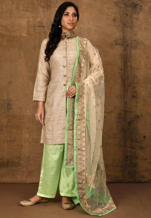 Buy Embroidered Art Silk Pakistani Suit in Beige Online : KUF14793 ...