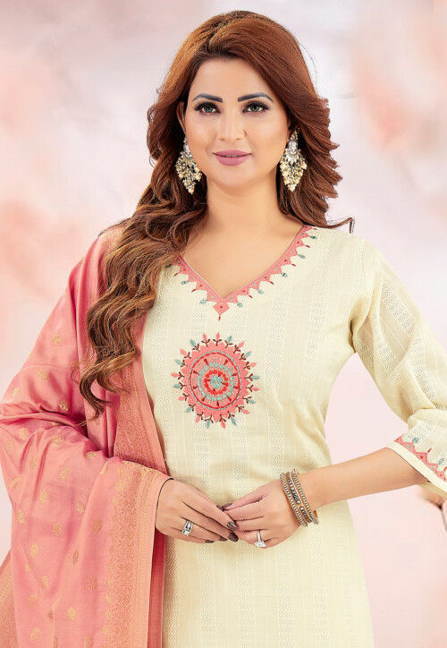 Buy Embroidered Art Silk Pakistani Suit in Cream Online : KBN1686 ...