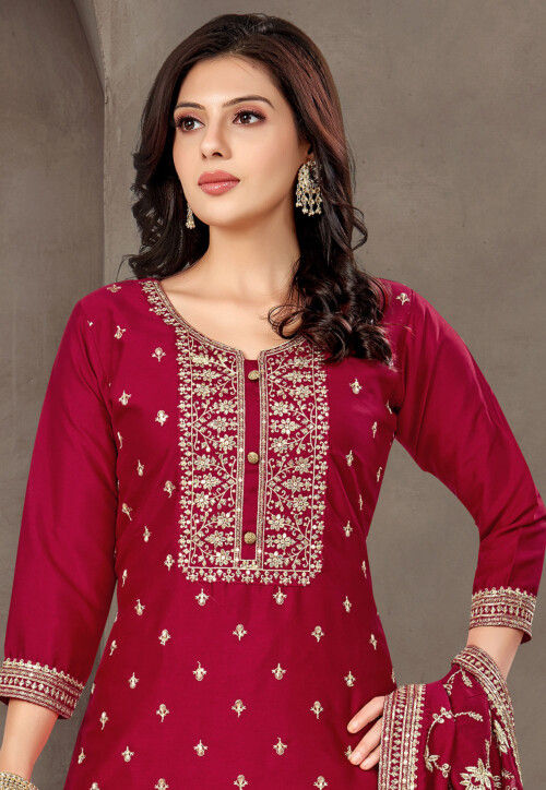 Buy Embroidered Art Silk Pakistani Suit in Maroon Online : KBN1328 ...