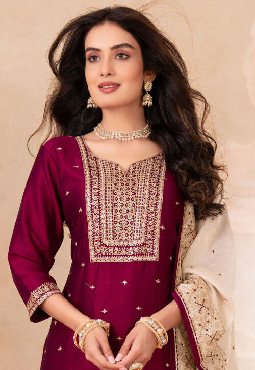 Buy Embroidered Art Silk Pakistani Suit in Maroon Online : KBN1348 ...