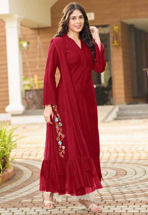 Buy Embroidered Art Silk Pakistani suit in Maroon Online : KNF1001 ...