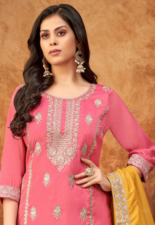 Buy Embroidered Art Silk Pakistani Suit in Peach Online : KBN1213 ...
