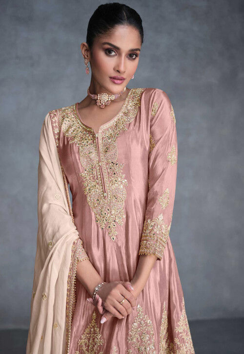 Buy Embroidered Art Silk Pakistani Suit in Pink Online : KCH12905 ...