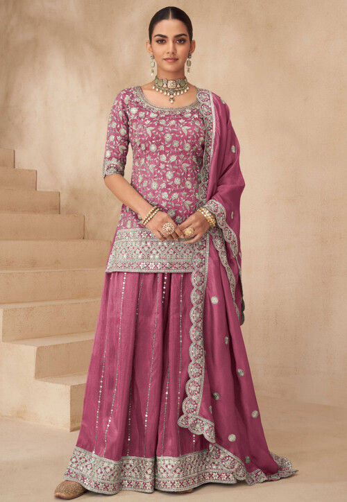 Buy Embroidered Art Silk Pakistani Suit in Pink Online : KCH14938 ...