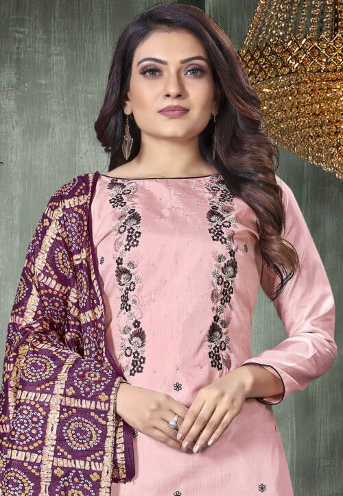 Embroidered Art Silk Pakistani Suit in Pink - Salwar Kameez