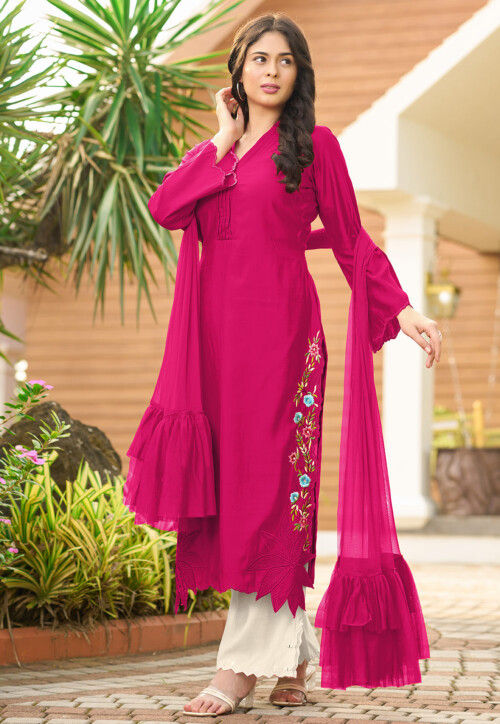 Buy Embroidered Art Silk Pakistani suit in Pink Online : KNF1002 ...