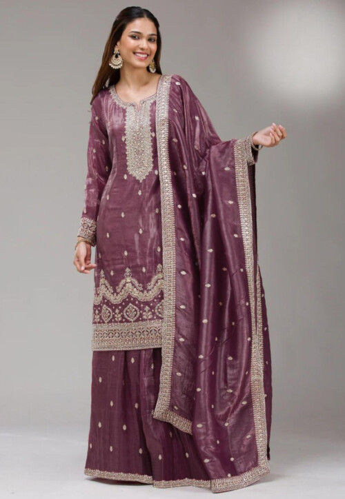 Buy Embroidered Art Silk Pakistani Suit in Purple Online : KQT701 ...