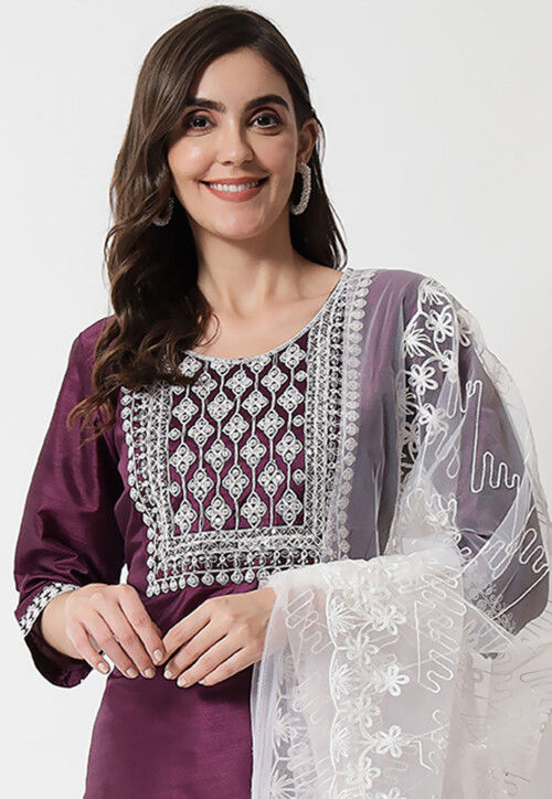 Buy Embroidered Art Silk Pakistani Suit in Purple Online : KRD434 ...