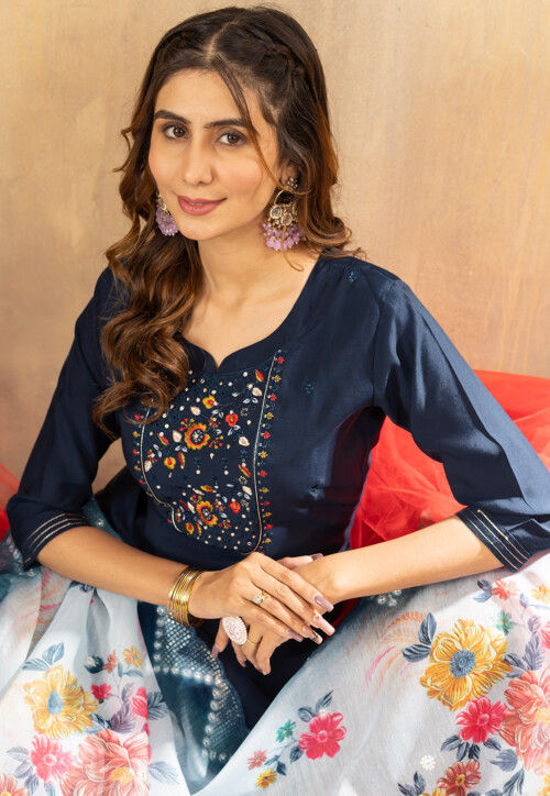 Buy Embroidered Art Silk Pakistani Suit in Teal Blue Online : KQU5207 ...
