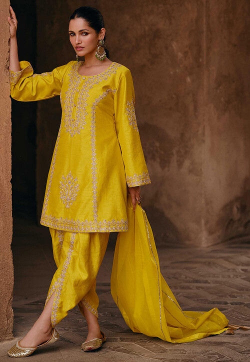 Buy Embroidered Art Silk Punjabi Suit in Yellow Online : KCH12860 ...