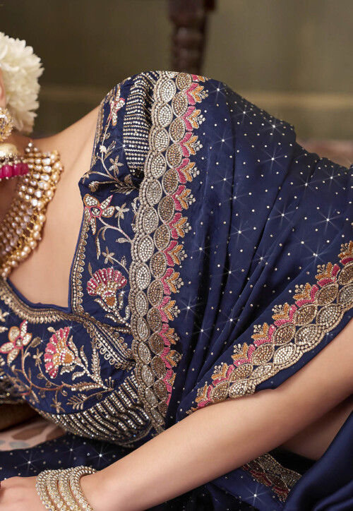 Buy Embroidered Art Silk Saree in Dark Blue Online : SSEA9144 - Utsav ...