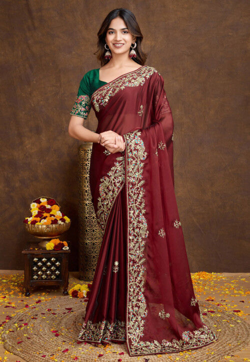 Buy Embroidered Art Silk Saree in Maroon Online : SACA56 - Utsav Fashion