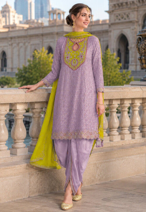 Buy Embroidered Art Silk Scalloped Punjabi Suit in Purple Online ...