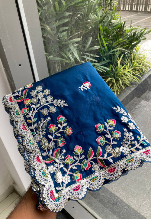 Buy Embroidered Art Silk Scalloped Saree in Teal Blue Online : SACA88 ...