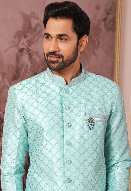 Buy Embroidered Art Silk Sherwani in Light Blue Online : MGV1721 ...