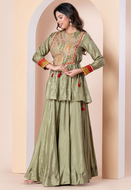 Buy Embroidered Art Silk Tunic Set in Dusty Green Online : TZT90 ...