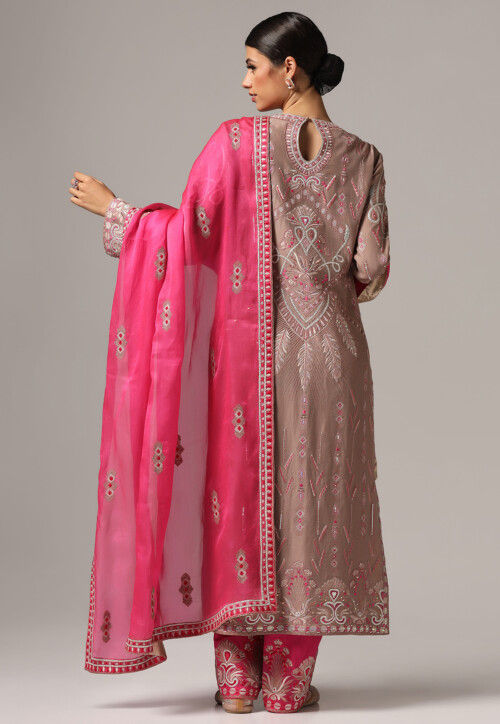 Buy Embroidered Chanderi Silk Pakistani Suit in Brown Online : KPK380 ...