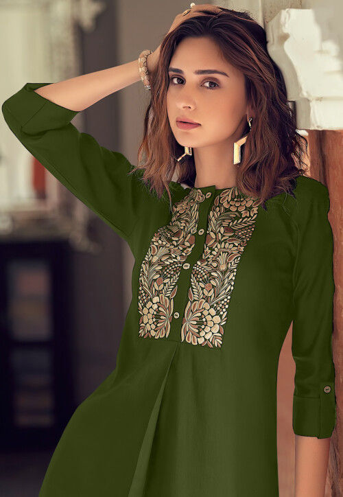 Buy Embroidered Chanderi Silk Tunic Set in Green Online : TPA3681 ...