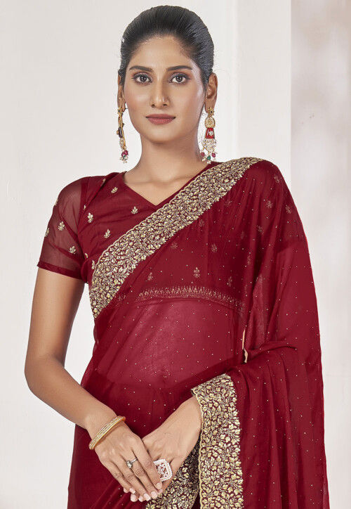 Buy Embroidered Chiffon Saree in Maroon Online : SPCA1276 - Utsav Fashion