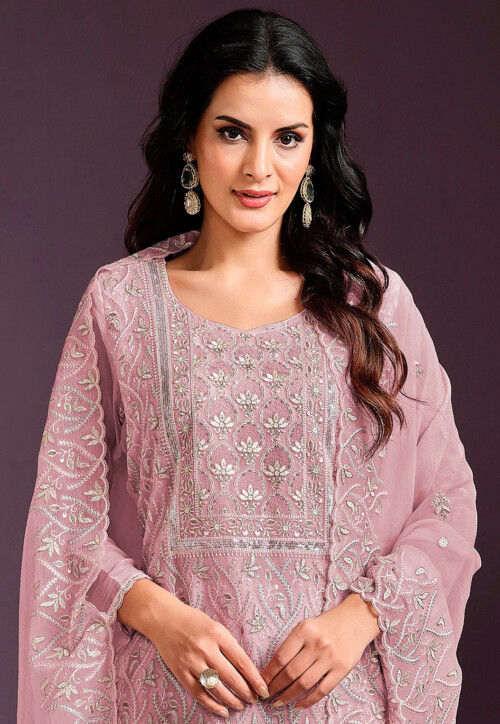 Buy Embroidered Chinon Chiffon Pakistani Suit in Pink Online : KJC5076 ...