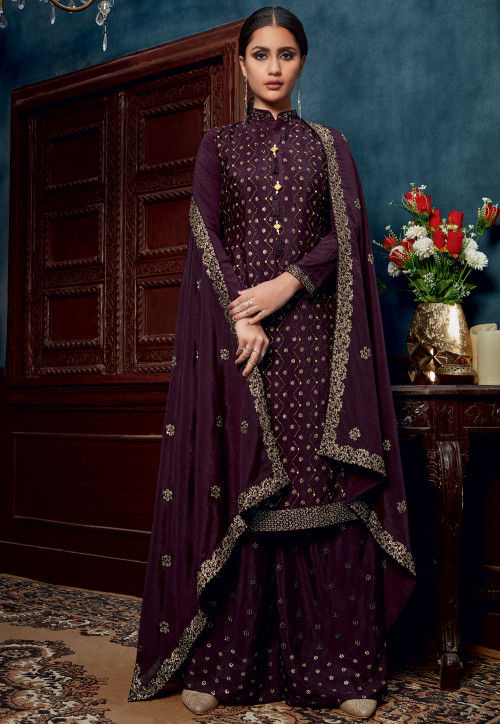Buy Embroidered Chinon Chiffon Pakistani Suit in Wine Online : KRY1406 ...