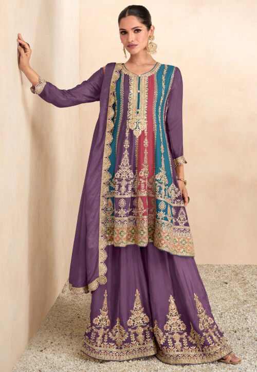 Buy Embroidered Chinon Silk Pakistani Suit in Multicolor Online ...
