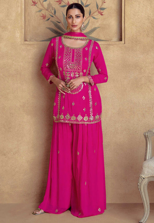 Buy Embroidered Chinon Silk Pakistani Suit in Pink Online : KCH14245 ...