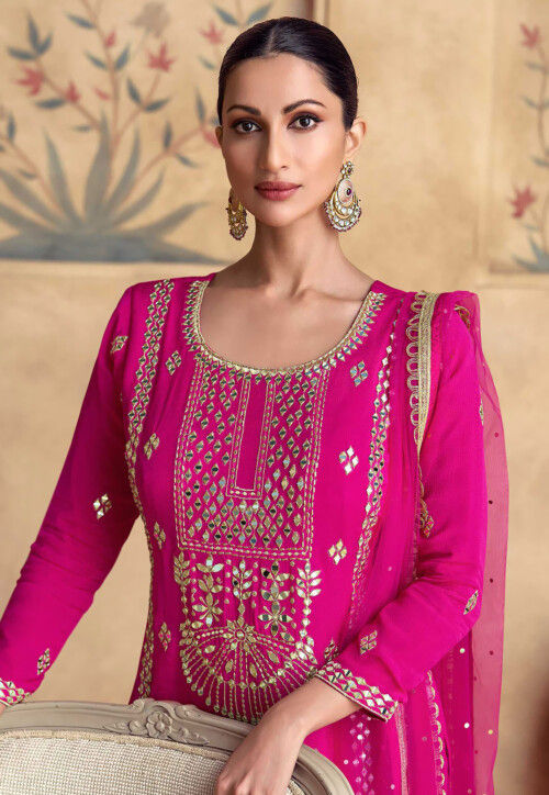 Buy Embroidered Chinon Silk Pakistani Suit in Pink Online : KCH14245 ...