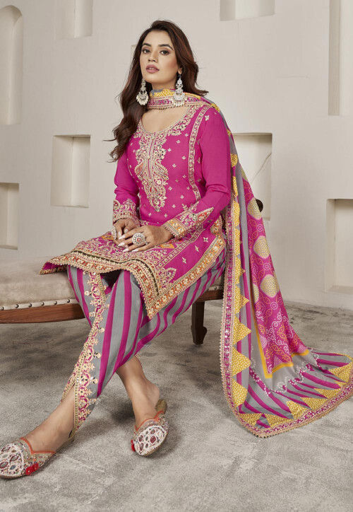Buy Embroidered Chinon Silk Punjabi Suit in Pink Online : KCH12977 ...