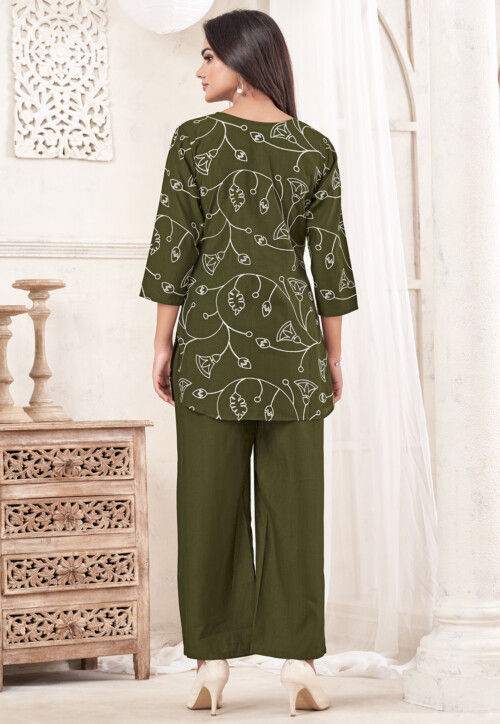 Buy Embroidered Cotton Co Ord Set in Olive Green Online : TEC824 ...