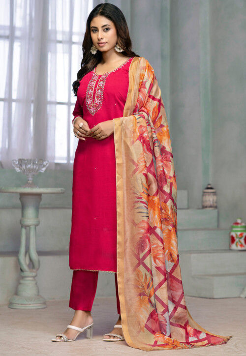 Buy Embroidered Cotton Pakistani Suit in Fuchsia Online : KYE2470 ...