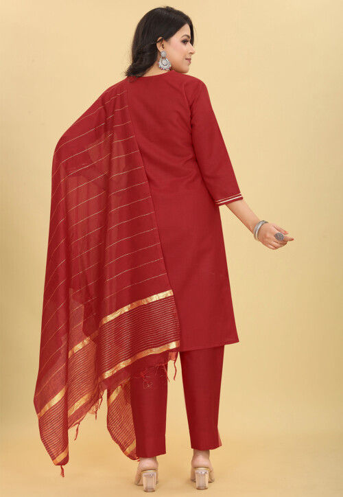 Buy Embroidered Cotton Pakistani Suit in Red Online : KJC4178 - Utsav ...