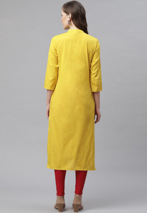 Buy Embroidered Cotton Rayon Pakistani Suit in Yellow Online : KQG95 ...