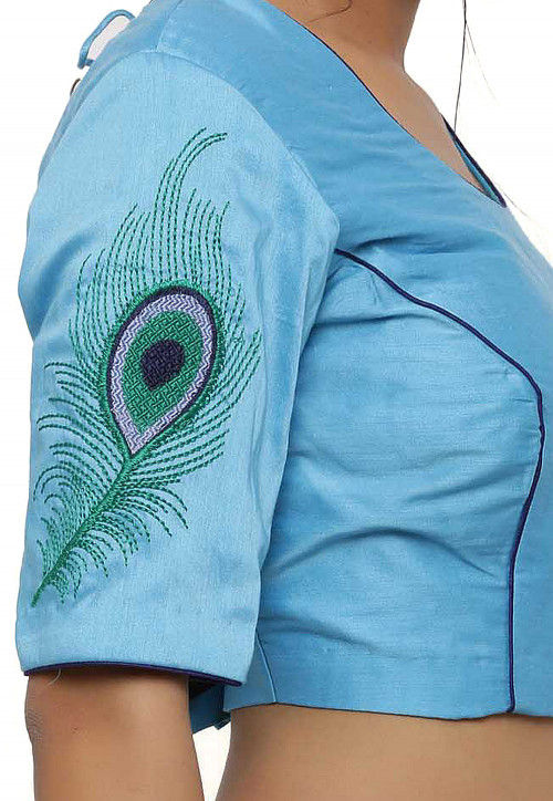 Buy Embroidered Cotton Silk Blouse in Light Blue Online : UBD1022 ...