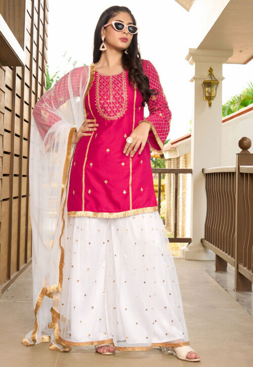 Buy Embroidered Cotton Silk Pakistani Suit in Pink Online : KNF991 ...