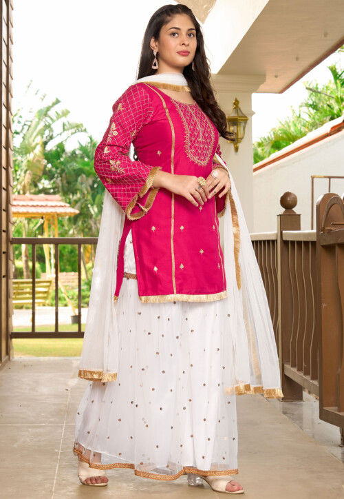 Buy Embroidered Cotton Silk Pakistani Suit in Pink Online : KNF991 ...