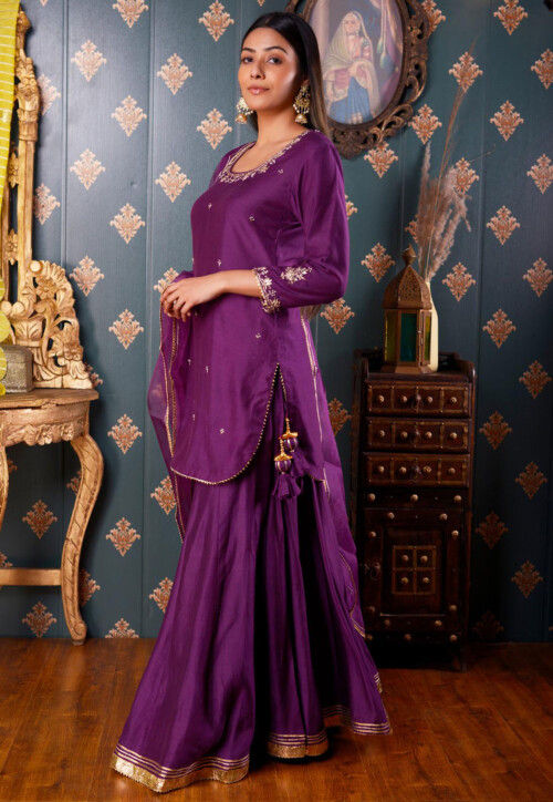 Buy Embroidered Cotton Silk Pakistani Suit in Violet Online : KBU141 ...