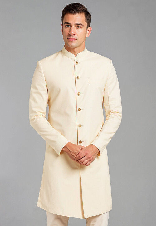 Buy Embroidered Cotton Silk Sherwani in Off White Online : MTE2767 ...