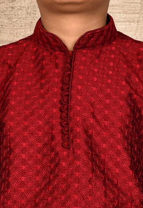 Buy Embroidered Dupion Silk Kurta in Maroon Online : UTW520 - Utsav Fashion