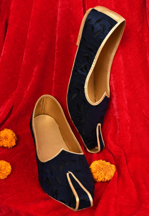 Buy Embroidered Dupion Silk Mojari in Navy Blue Online : DND13 - Utsav ...