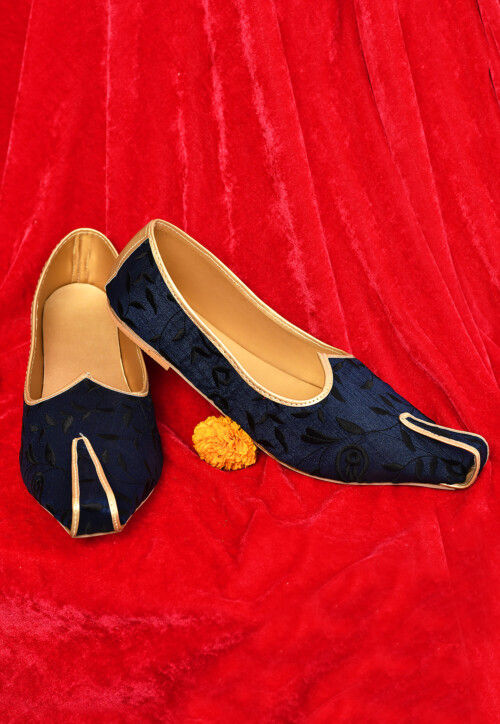 Buy Embroidered Dupion Silk Mojari in Navy Blue Online : DND13 - Utsav ...