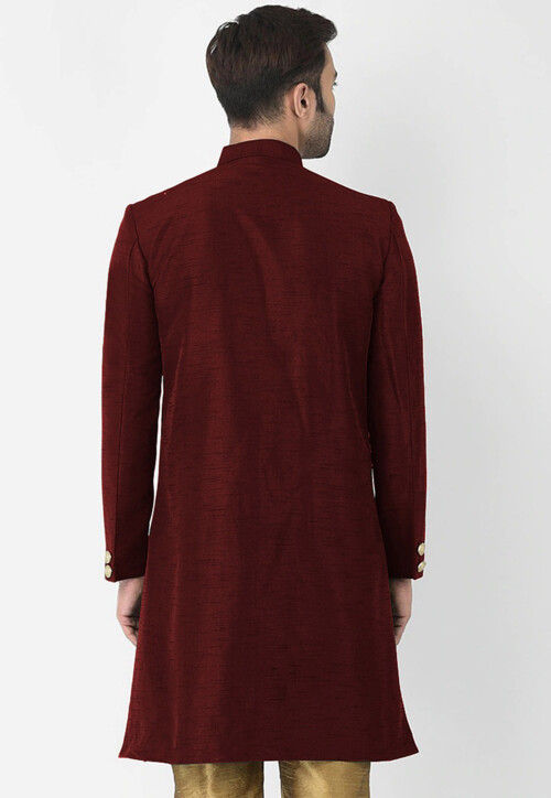 Buy Embroidered Dupion Silk Sherwani in Maroon Online : MVE3755 - Utsav ...