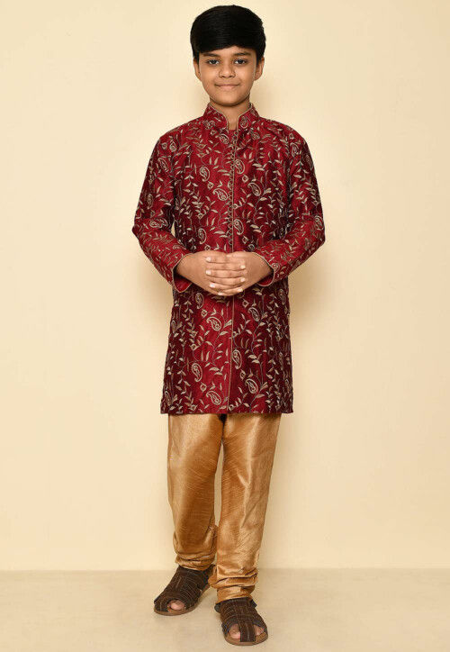 Buy Embroidered Dupion Silk Sherwani Set in Maroon Online : UTW197 ...