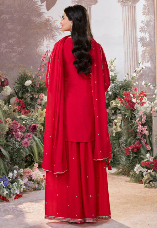 Buy Embroidered Front Slit Chinon Chiffon Pakistani Suit in Fuchsia ...