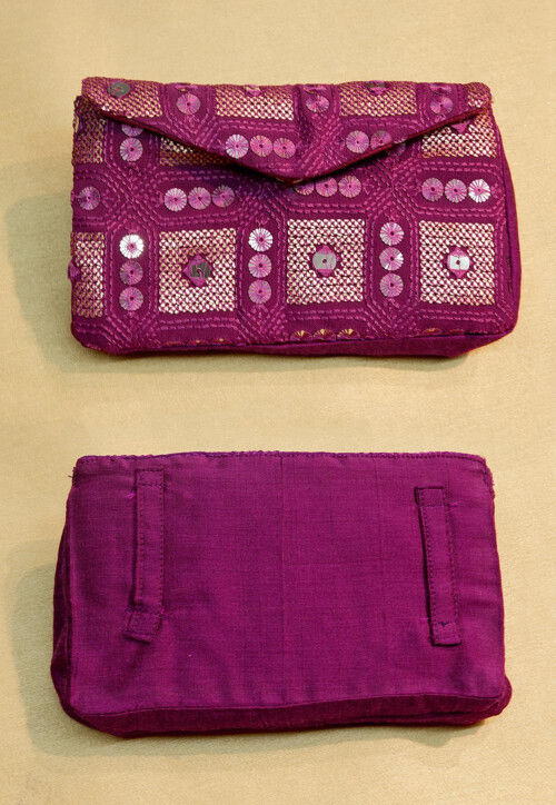 Buy Embroidered Geogrette Pouch Bag in Purple Online : DMQ392 - Utsav ...