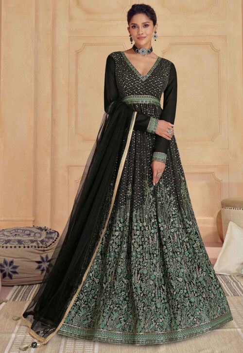Buy Embroidered Georgette Abaya Style Suit in Black Online : KCH12913 ...