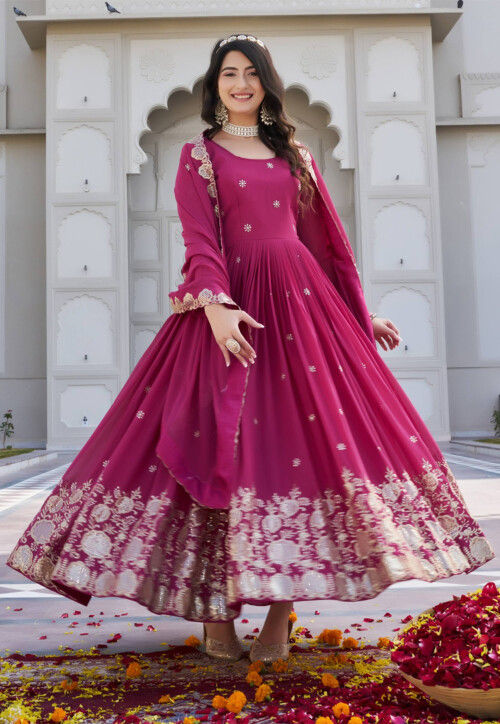 Buy Embroidered Georgette Abaya Style Suit in Fuchsia Online : KBNQ7319 ...