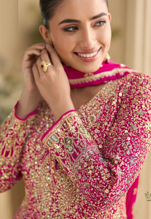 Buy Embroidered Georgette Abaya Style Suit in Fuchsia Online : KJC7023 ...